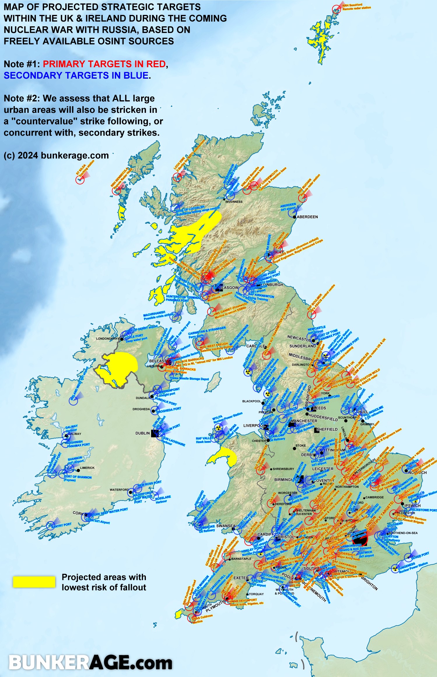 UK & Ireland Projected Nuclear War Targets (Detailed Map)